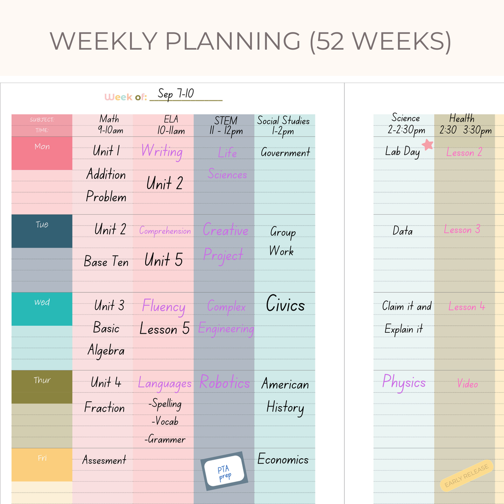 Undated Teacher Planner – 12 Months & 52 Weeks | Colorful School Suppl ...
