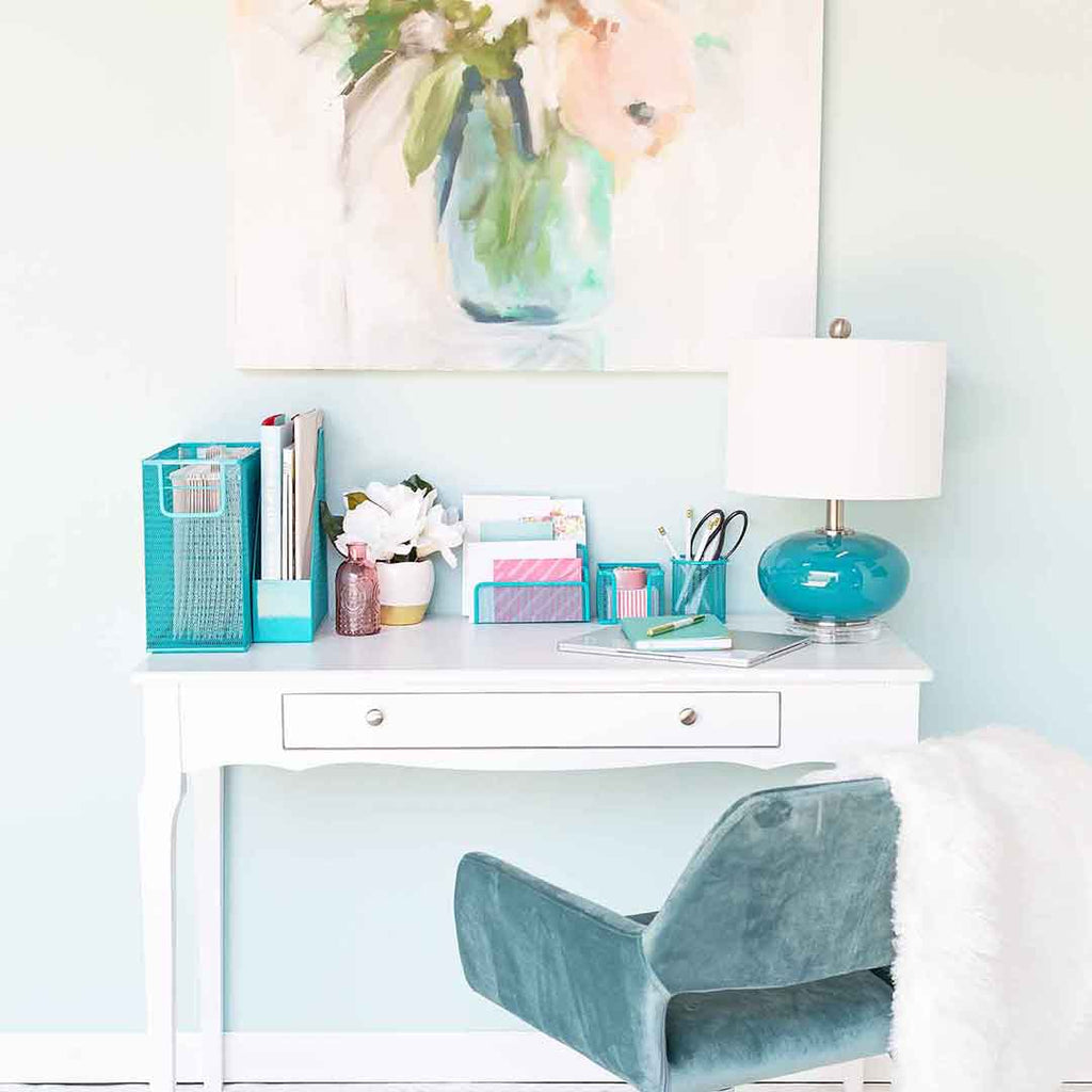Fontvieille 5 Piece Teal Desk Organizer Set with Desktop Hanging File ...