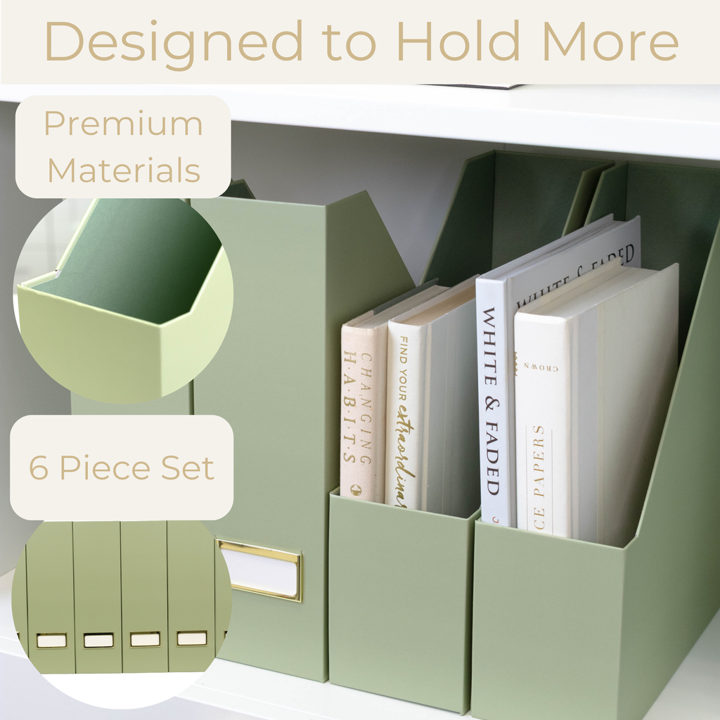 Set of 6 Foldable Magazine File Holders in Earth Green with Label Hold ...