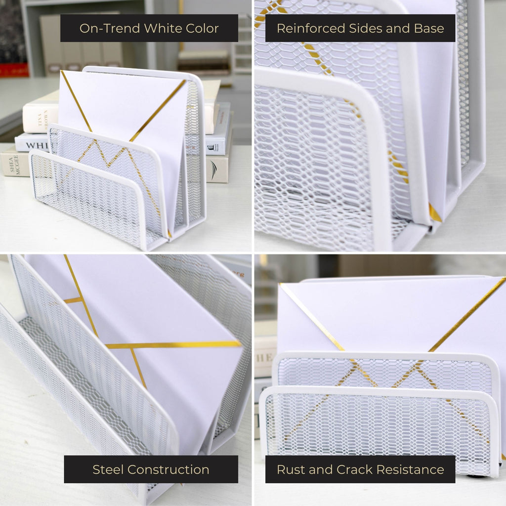 White Metal Mesh Letter Sorter – 3-Slot Mail Organizer for Desk, Offic ...