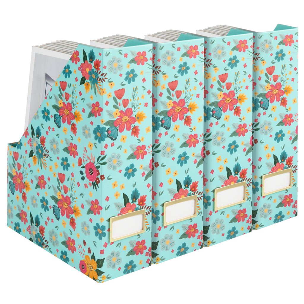 BLU MONACO Floral Magazine Holder Cute Set of 4 Foldable Magazine File ...