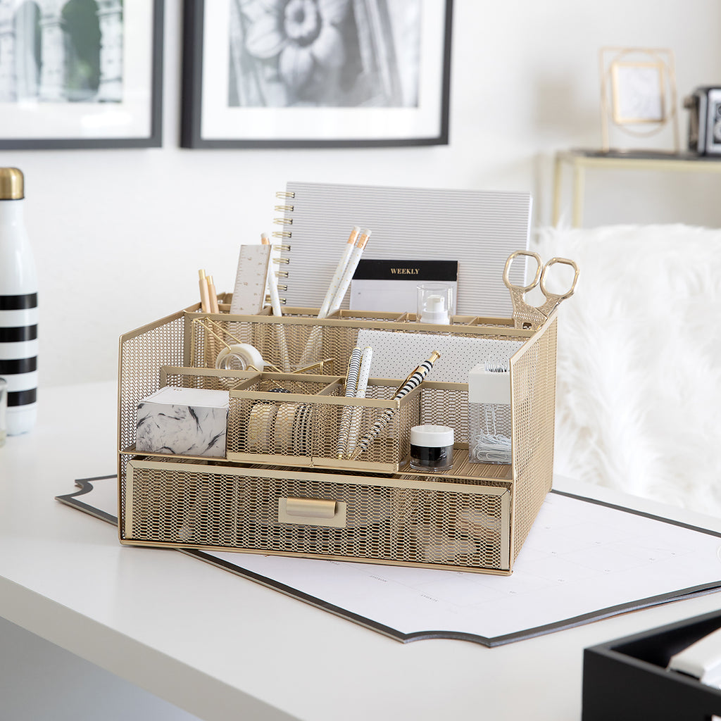 Gold Desk Organizer with Drawer | Blu Monaco