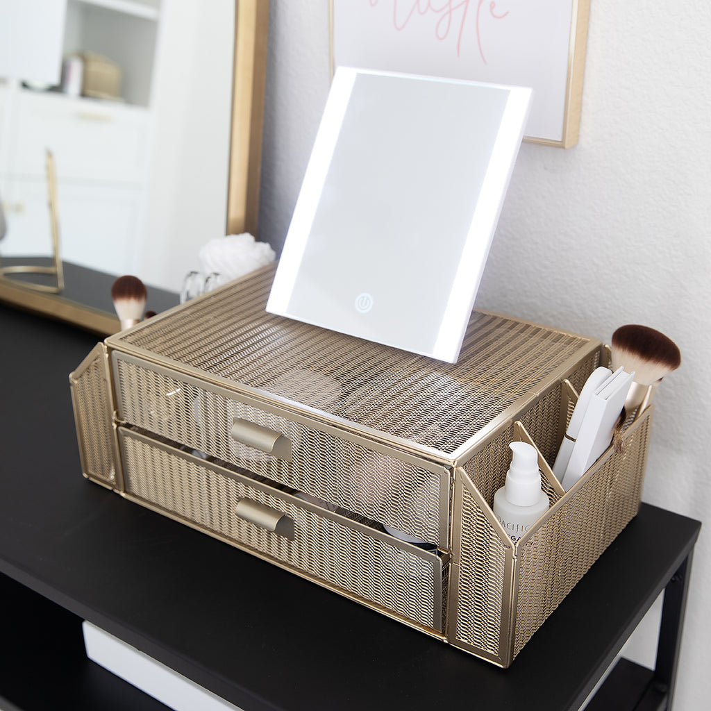 Gold Monitor Stand with Drawers | Blu Monaco