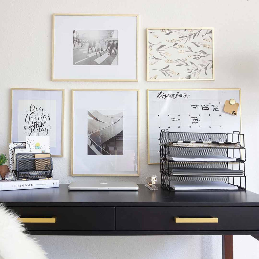 Stackable Paper Trays with Accessory Tray - 4 Tier - Black Metal Mesh ...