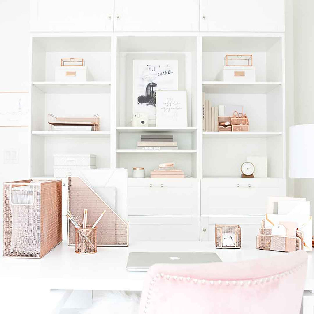 Fontvieille 5 Piece Rose Gold Desk Organizer Set with Desktop Hanging ...