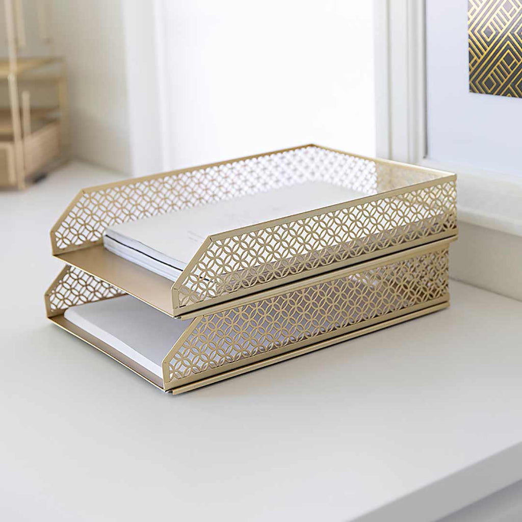 Riviera Stackable Gold Paper Tray - Set of 2 - Letter Size | Blu Monaco