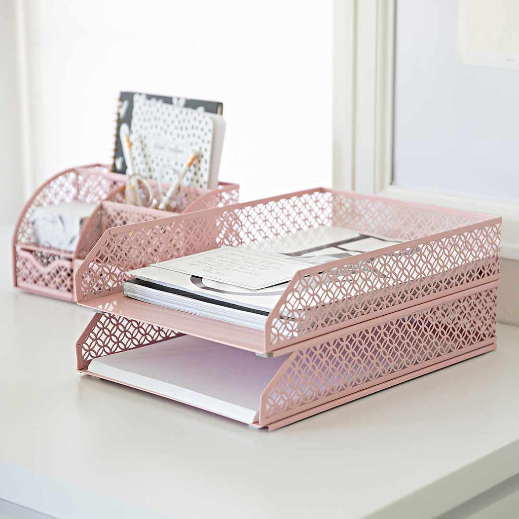 Riviera Stackable Pink Paper Tray - Set of 2 - Letter Size | Blu Monaco