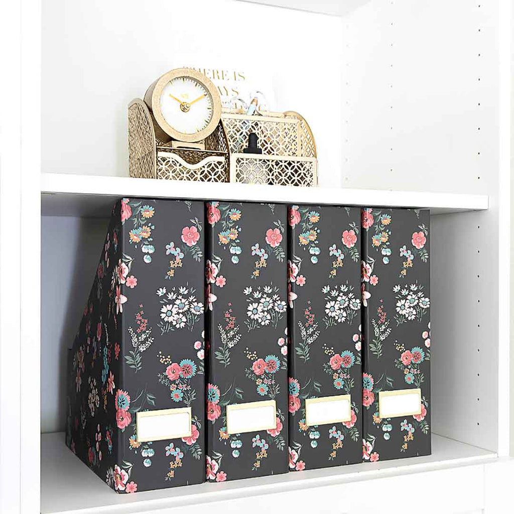 Foldable Magazine File Holder with Gold Label Holder - Set of 4 - Flor ...