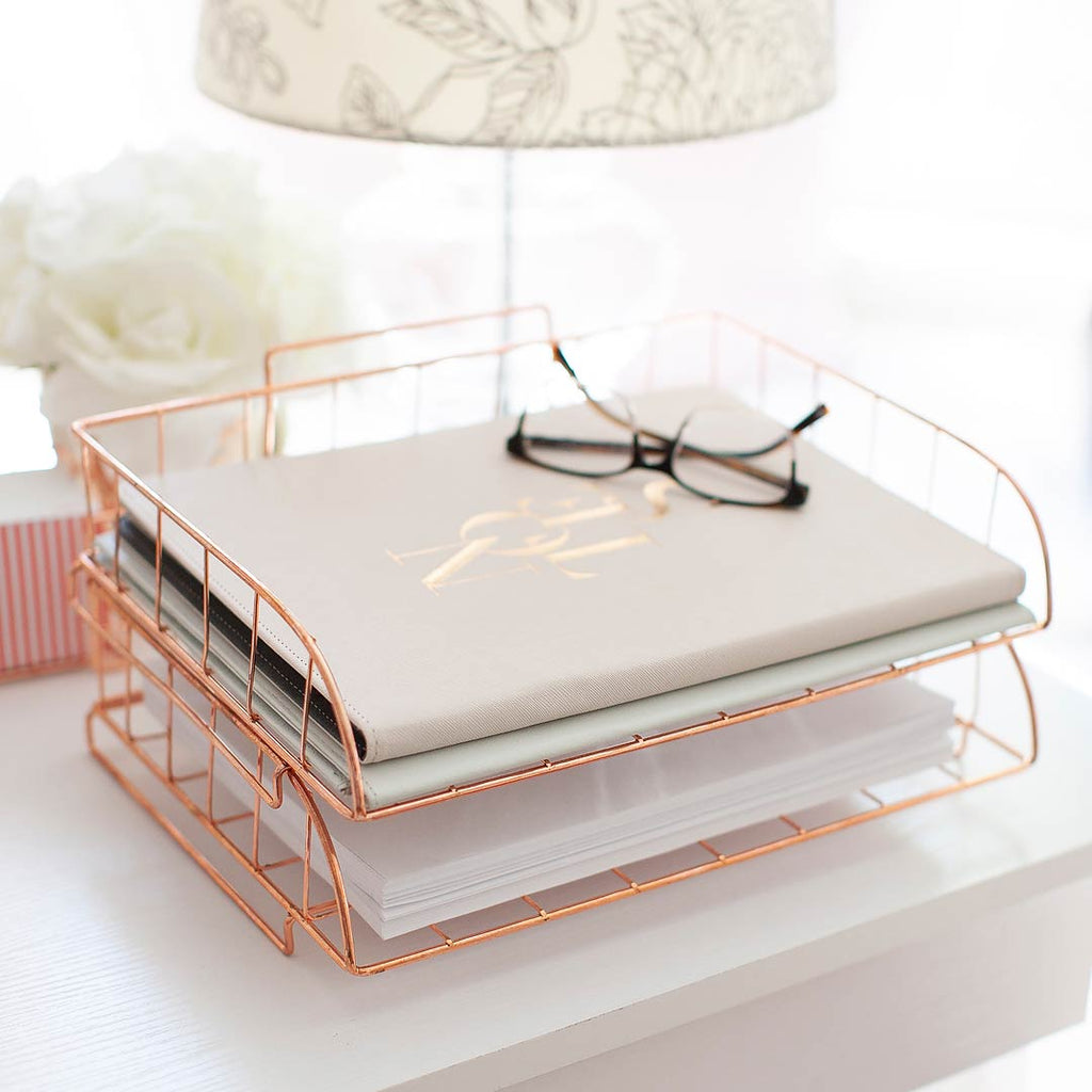 Monte Rose Gold Stackable Paper Tray - Set of 2 - Metal Wire -Letter S ...
