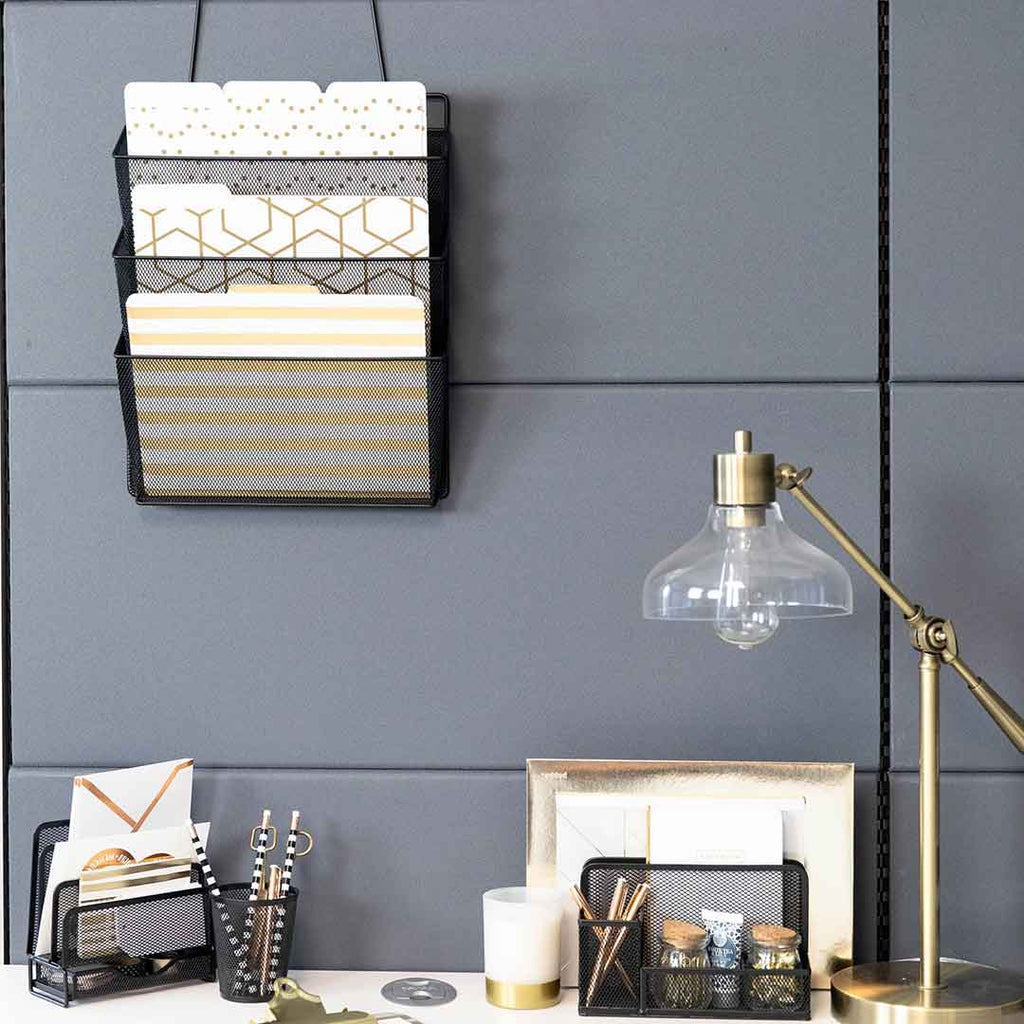 Office Cubicle Black Wire Mesh Hanging Wall File Organizer | Blu Monaco