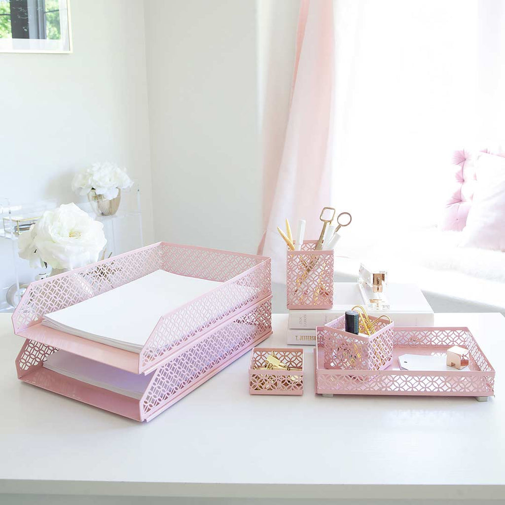 Riviera 6 Piece Pink Interlocking Desk Organizer Set | Blu Monaco