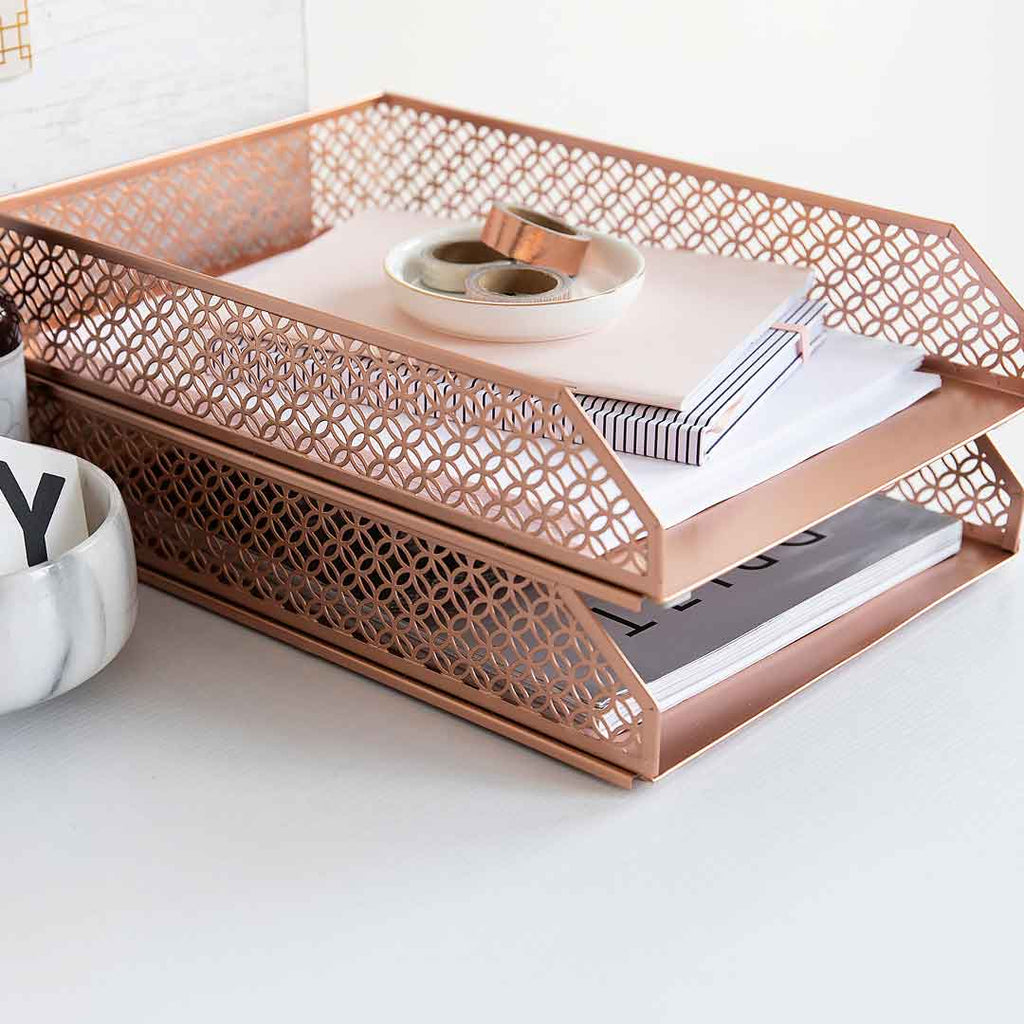Riviera Stackable Rose Gold Paper Tray - Set of 2 - Letter Size | Blu ...