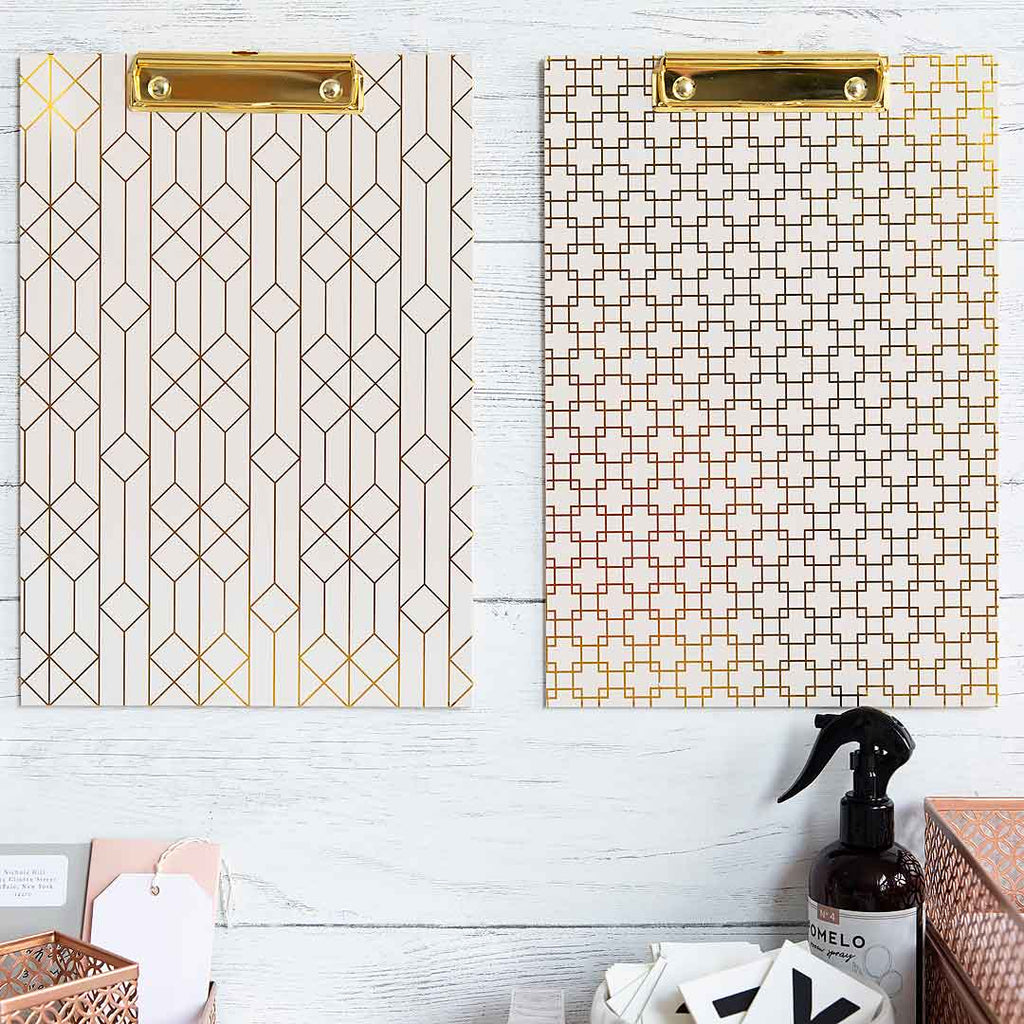 Set of 4 Decorative Clipboards with Light Pink Patterns and Gold Foil ...