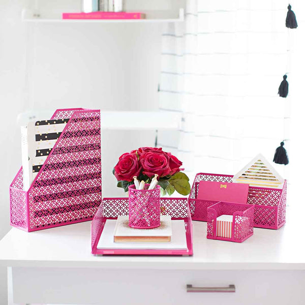 Riviera 6 Piece Hot Pink Desk Organizer Set Blu Monaco