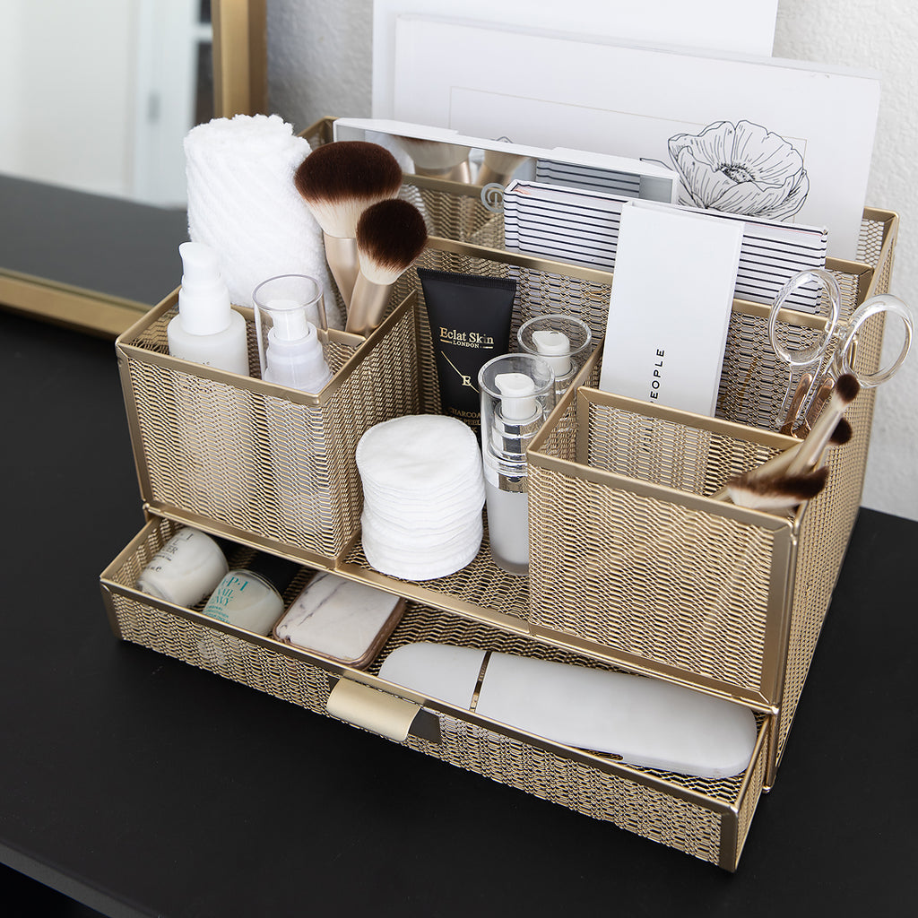 Gold Desk Organizer with Drawer | Blu Monaco
