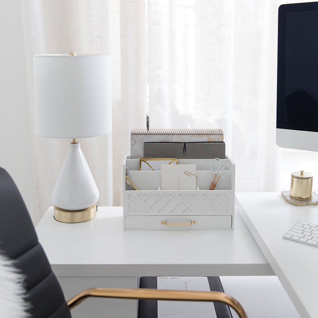 BLU MONACO White Wood Desk Organizer with Drawer and Gold Handle - Bil ...