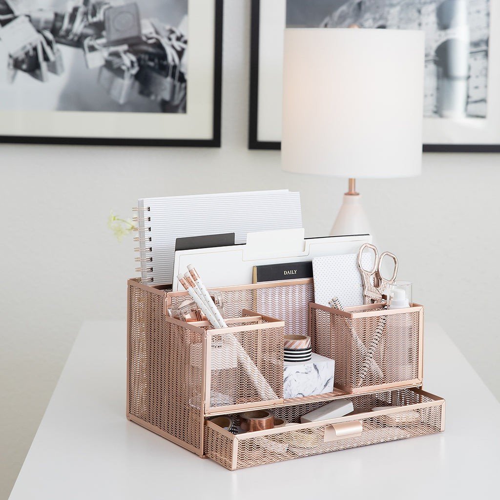 Rose Gold Desk Organizer with Drawer | Blu Monaco